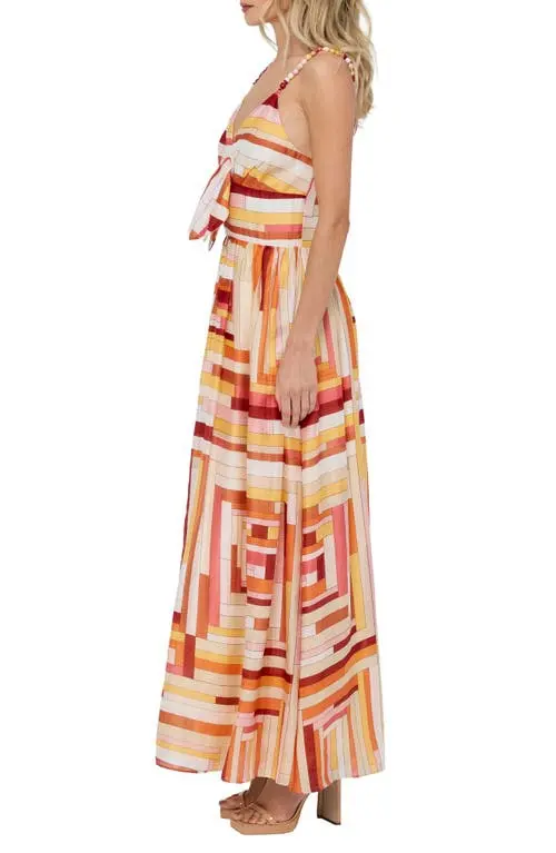 CIEBON Sleeveless Geometric Print A-line Maxi Dress