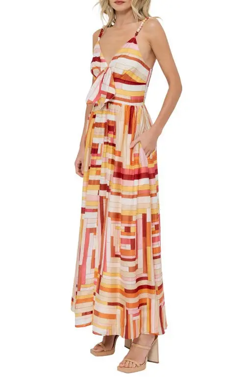 CIEBON Sleeveless Geometric Print A-line Maxi Dress