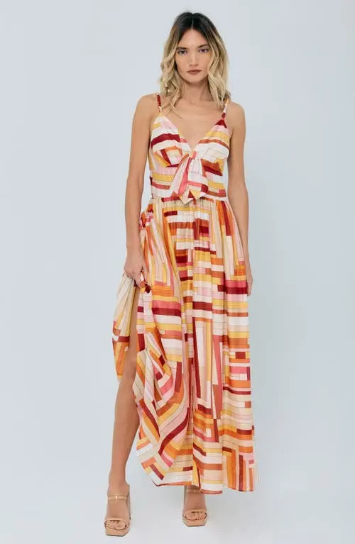 CIEBON Sleeveless Geometric Print A-line Maxi Dress