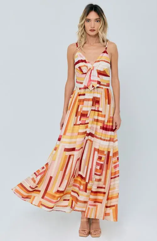 CIEBON Sleeveless Geometric Print A-line Maxi Dress