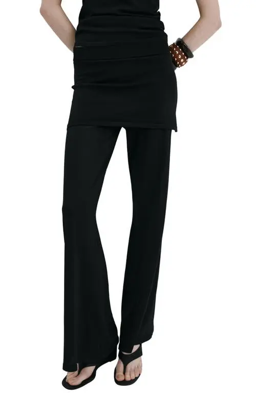 Mango Foldover Knit Wide Leg Pants - Black