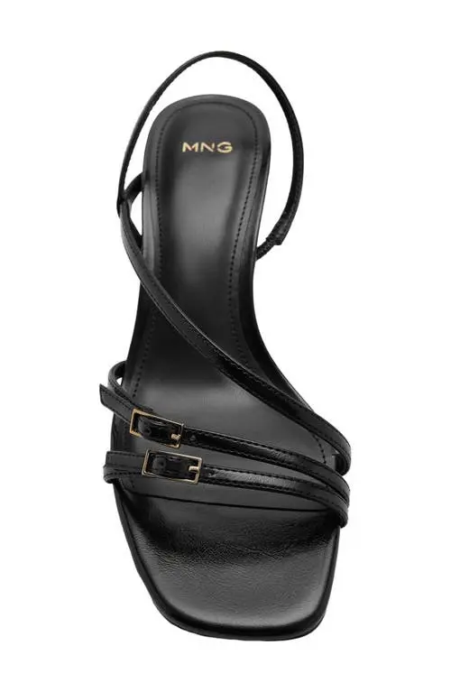 Mango Asymmetric Strap Slingback Sandals With Buckle Hardware - Black
