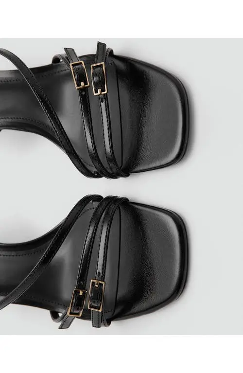 Mango Asymmetric Strap Slingback Sandals With Buckle Hardware - Black