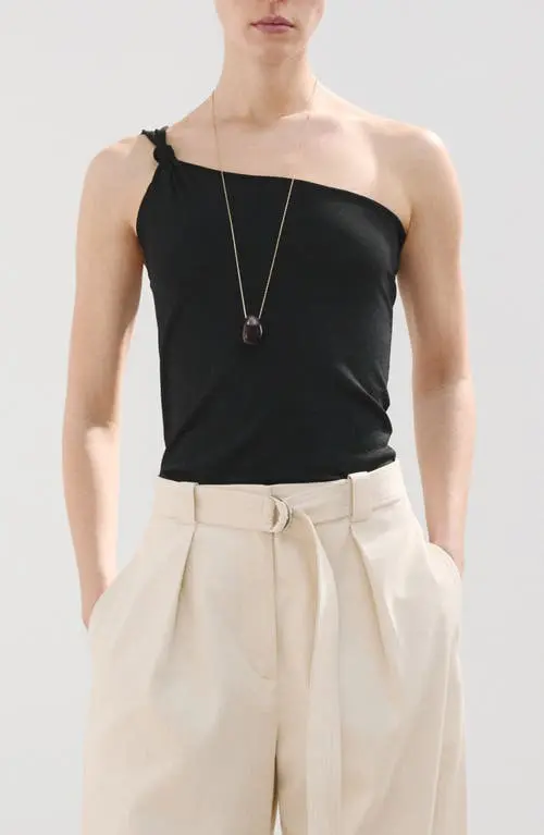 Mango Asymmetrical Knot Detail One-shoulder Tank - Black