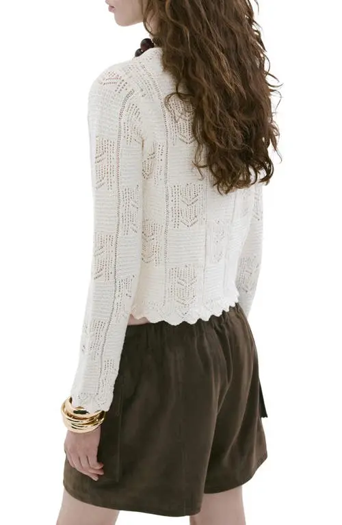 Mango Pointelle Crop Cotton Blend Cardigan