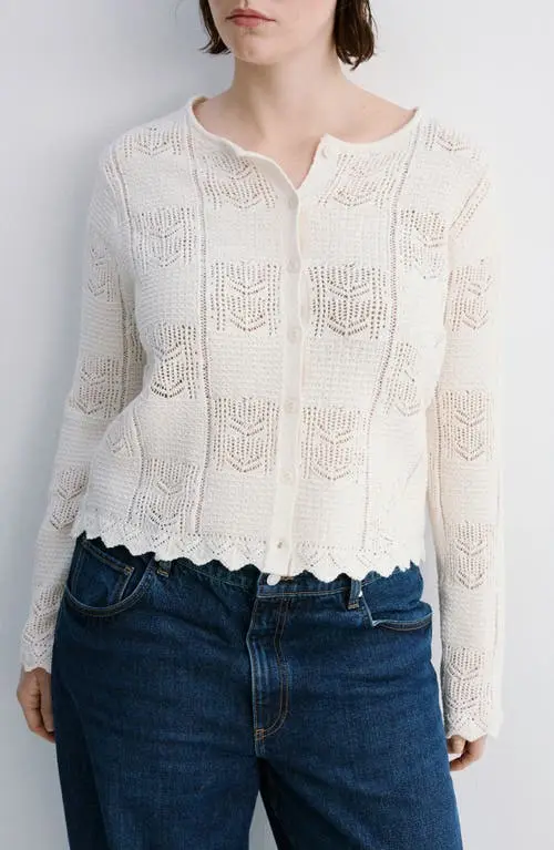 Mango Pointelle Crop Cotton Blend Cardigan