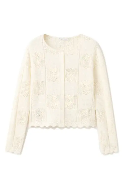 Mango Pointelle Crop Cotton Blend Cardigan