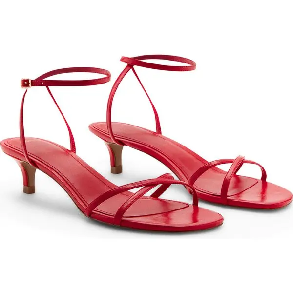 Mango Ankle Strap Kitten Heel Sandal - Red
