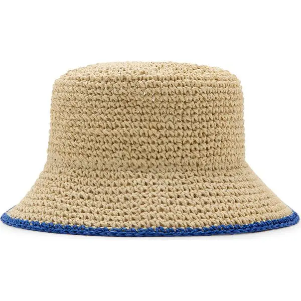 Mango Straw Bucket Hat With Contrasting Trim - Blue
