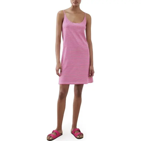 Mango Stripe Cotton Dress - Fuchsia