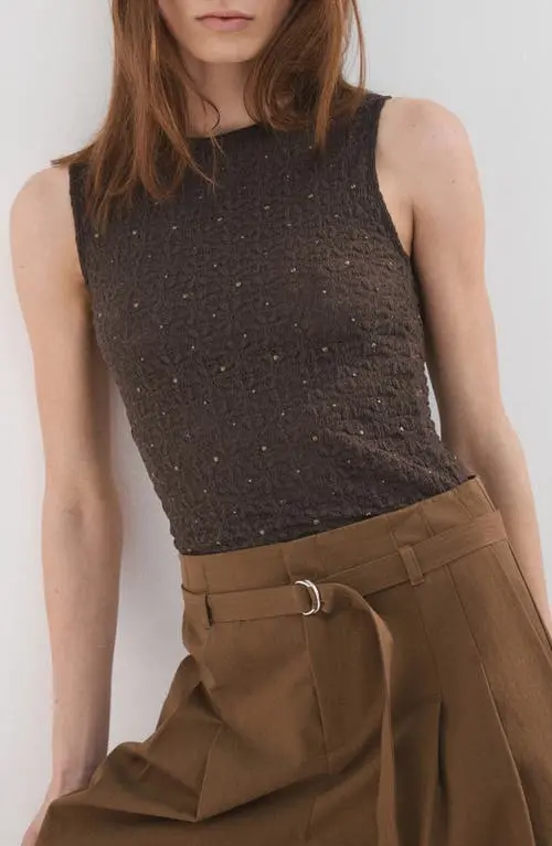 Mango Studded Jewel Neck Tank - Chocolate