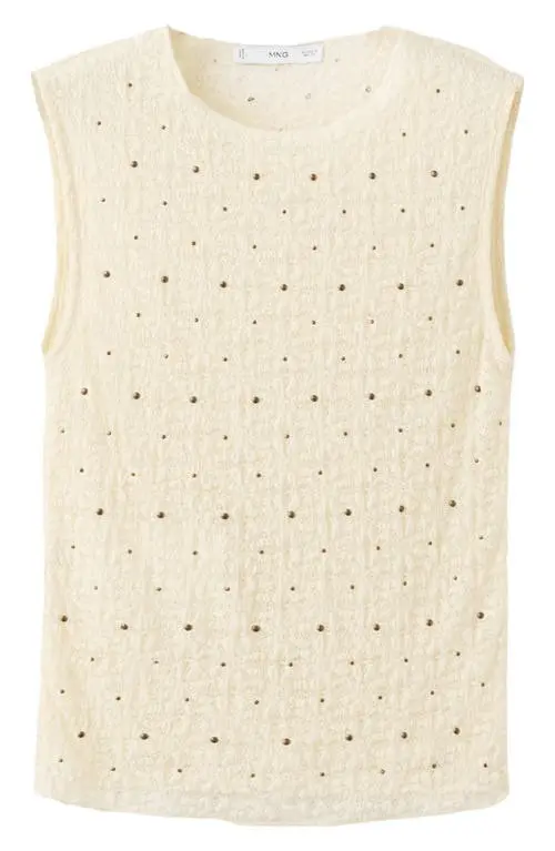 Mango Studded Jewel Neck Tank - Ecru