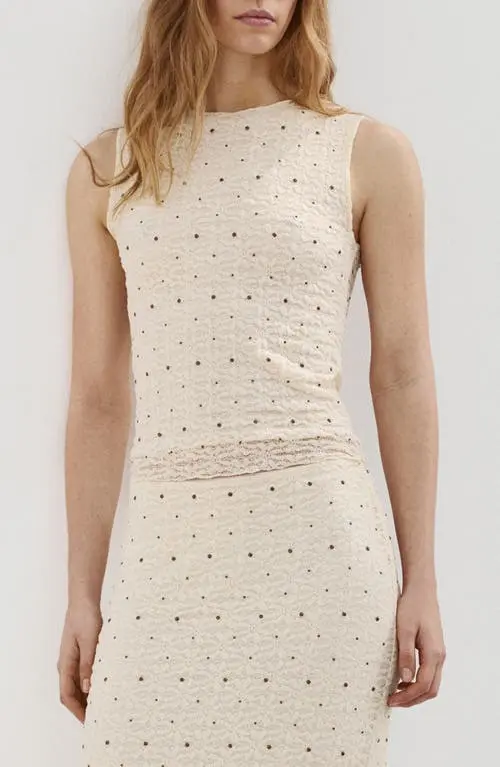Mango Studded Jewel Neck Sleeveless Tank - Ecru
