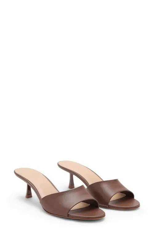 Mango Kitten Heel Slide Sandal - Chocolate