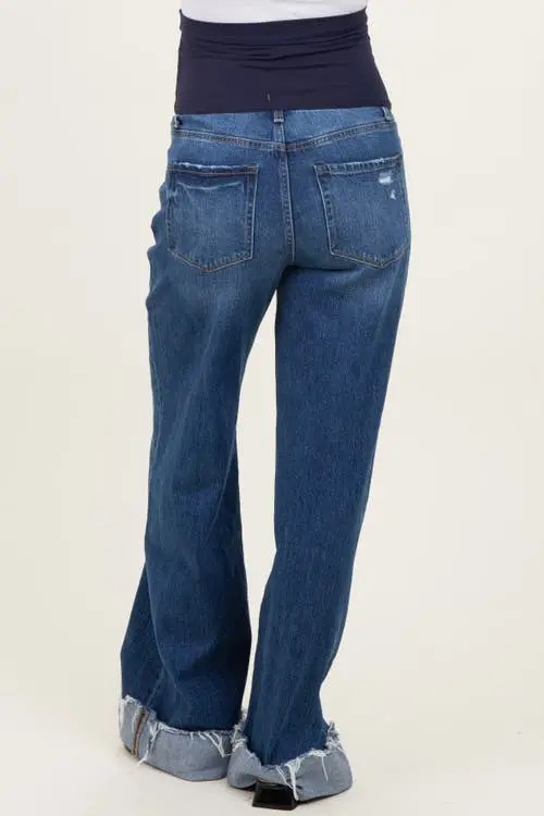 PINKBLUSH Distressed Cuffed Wide Leg Maternity Jeans