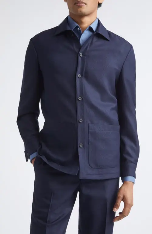 Thom Sweeney Wool Hopsack Overshirt - Navy