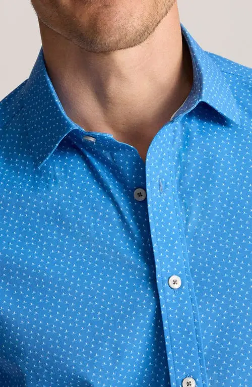 UNTUCKIT Sailboat Print Short Sleeve Performance Button-up Shirt