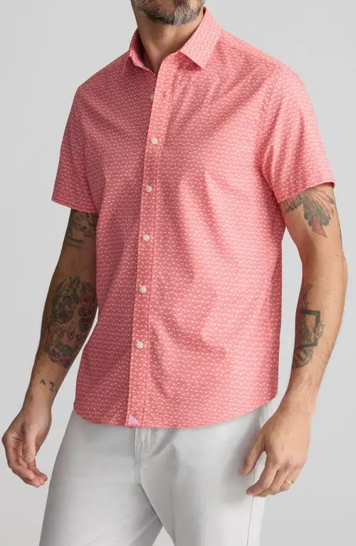 UNTUCKIT Crab Print Short Sleeve Performance Button-up Shirt - Red