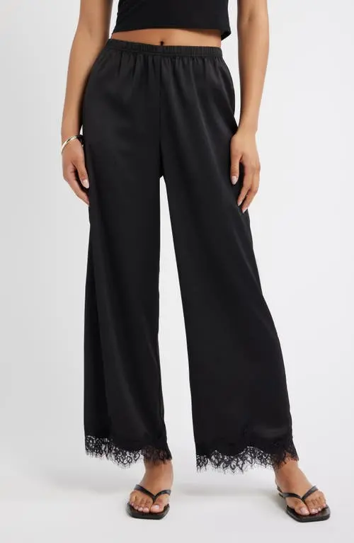 OPEN EDIT Lace Trim Satin Pants - Black