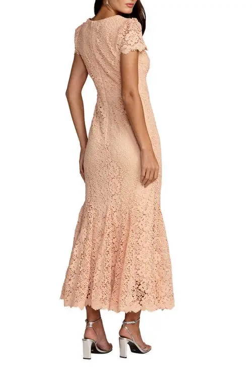 Mac Duggal Embroidered Lace Midi Dress With Cap Sleeves