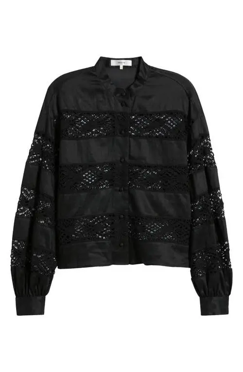 FRAME Eyelet Lace Inset Blouson Sleeve Shirt