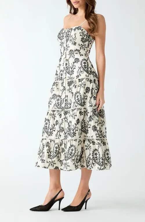 Guess Evelyn Eyelet Embroidery Midi Dress - White Multi