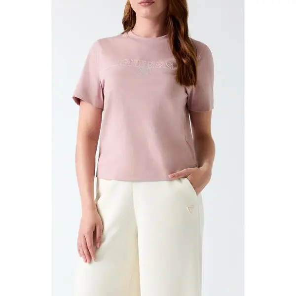 Guess Logo Crystal Embellished Cotton T-shirt - Open