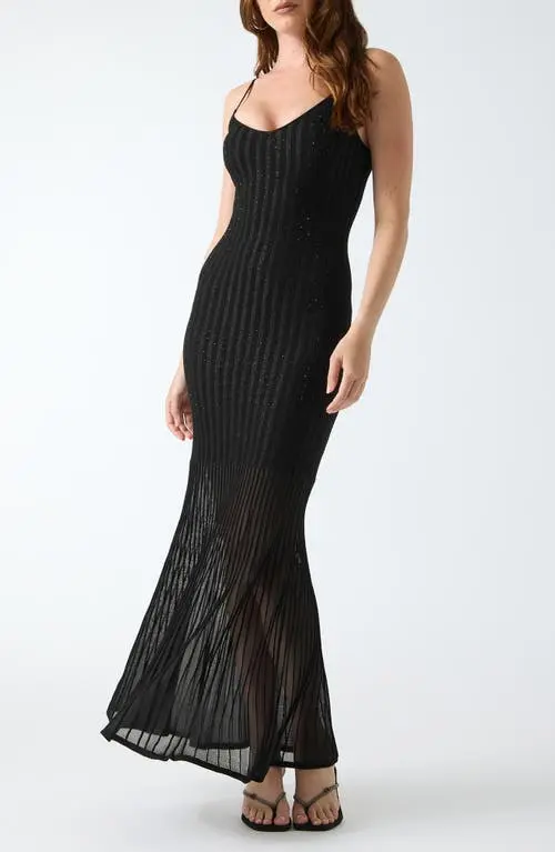 Guess Meena Rib Knit Sheer Maxi Dress - Black