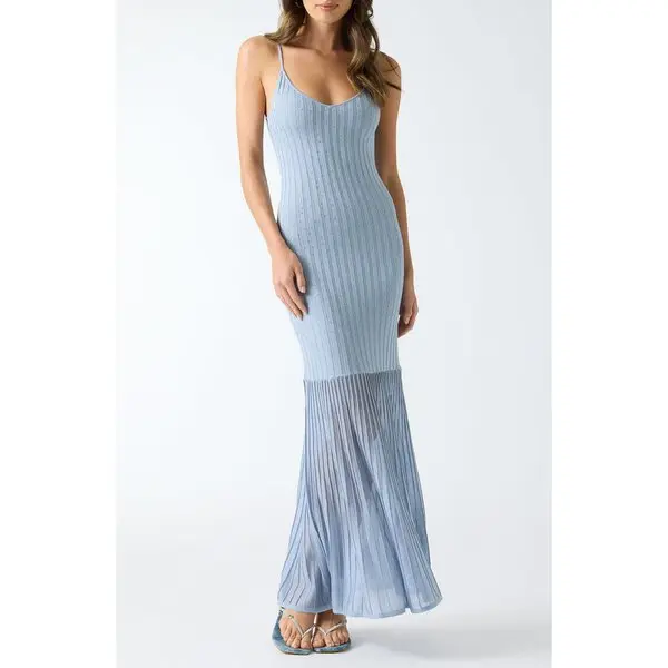 Guess Meena Rib Knit Sheer Maxi Dress - Blue