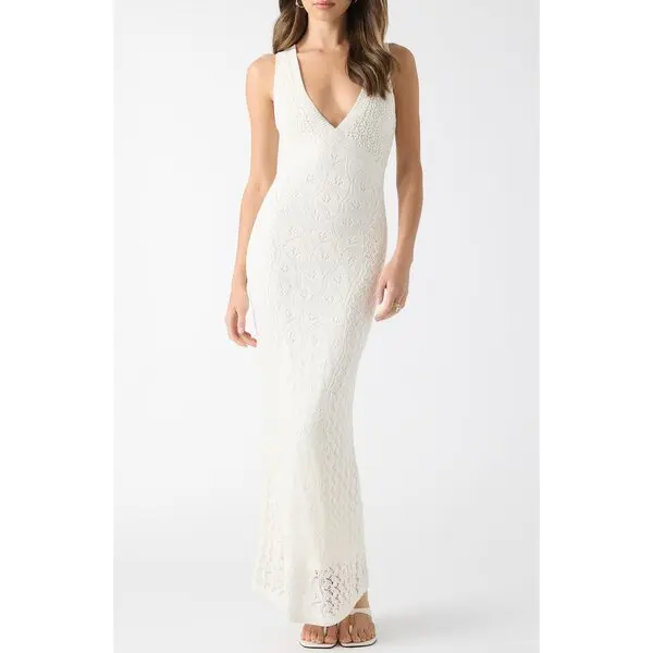 Guess Ellie Pointelle Knit Maxi Dress - White