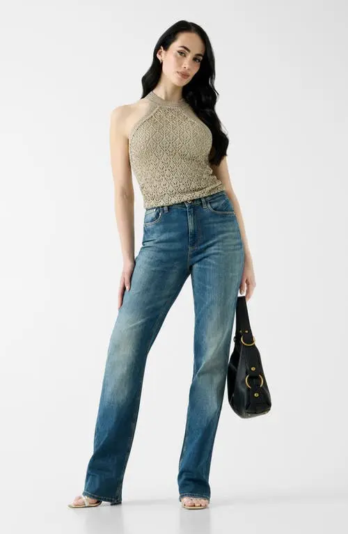 Guess Serina Metallic Pointelle Knit Halter Top