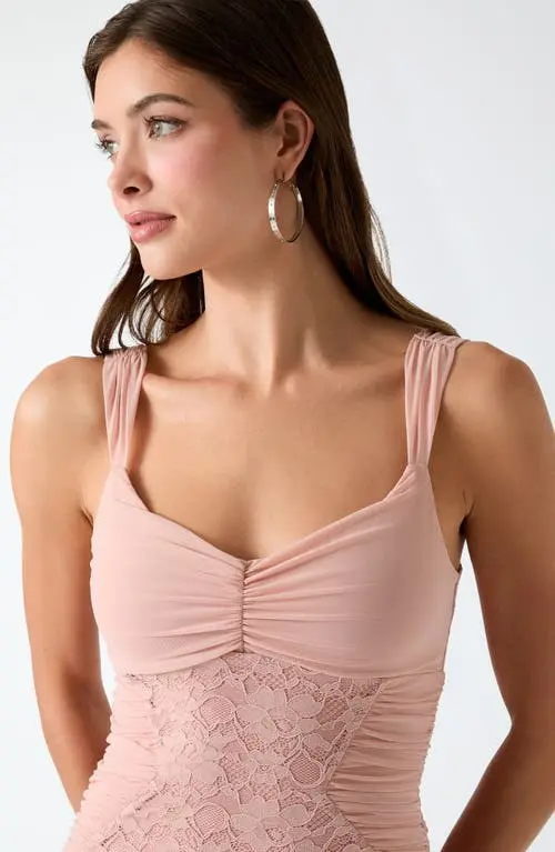 Guess Caitlyn Lace Sleeveless Sweetheart Neckline Midi Dress - Pink