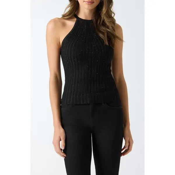 Guess Metallic Rib Knit Halter Tank Top - Jtmu-open