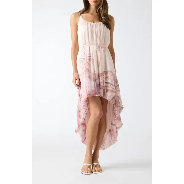 Guess Isla Sleeveless Tropical Print High-low Dress - Pink