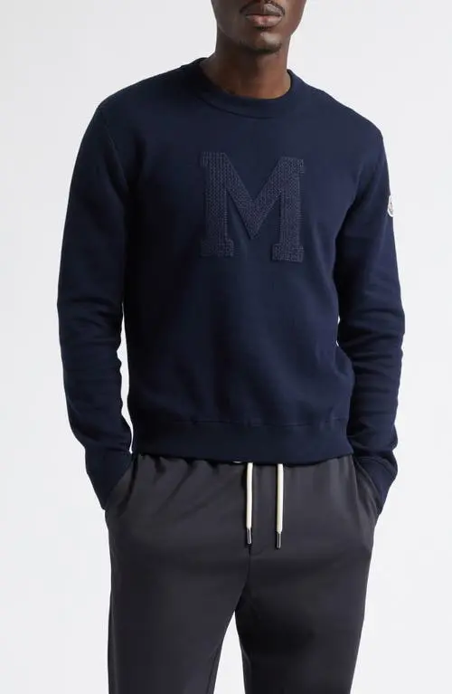 Moncler Crewneck Cotton Blend Sweatshirt - Obsidian Blue