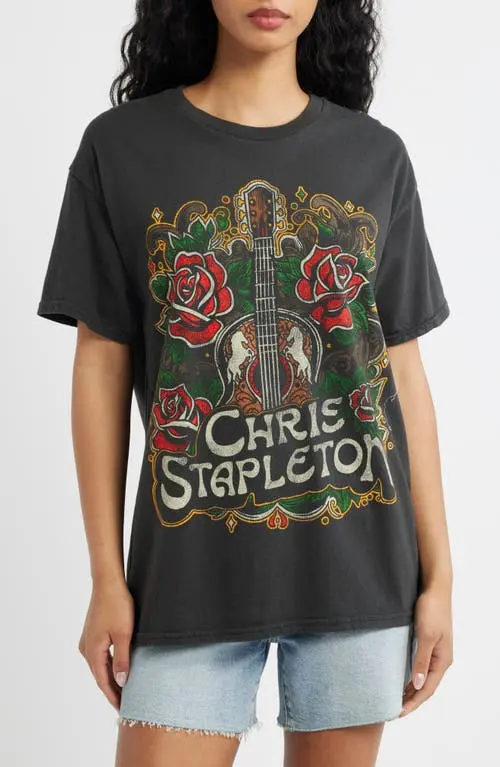 MERCH TRAFFIC Chris Stapleton Floral Rose Cotton Graphic T-shirt - Black