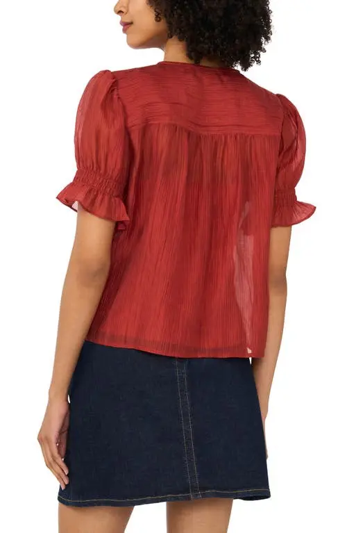 Vince Camuto Pintucked Chiffon Puff Sleeve Top - Rust 242