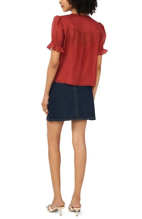 Vince Camuto Pintucked Chiffon Puff Sleeve Top - Rust 242