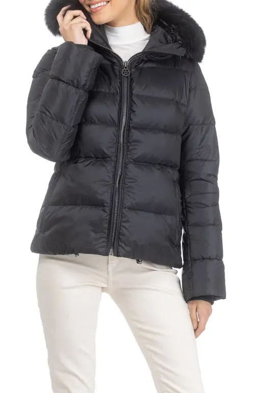 Gorski Short Hooded Down Parka With Toscana Lamb Trim - Black/black