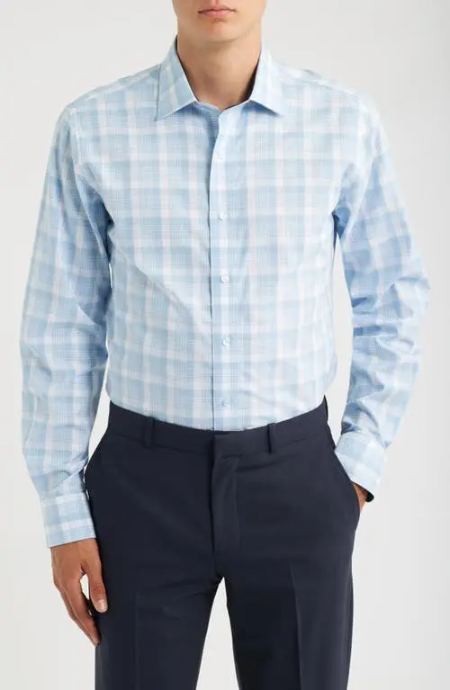 Lorenzo Uomo Trim Fit Plaid Check Cotton Dress Shirt - Light Blue