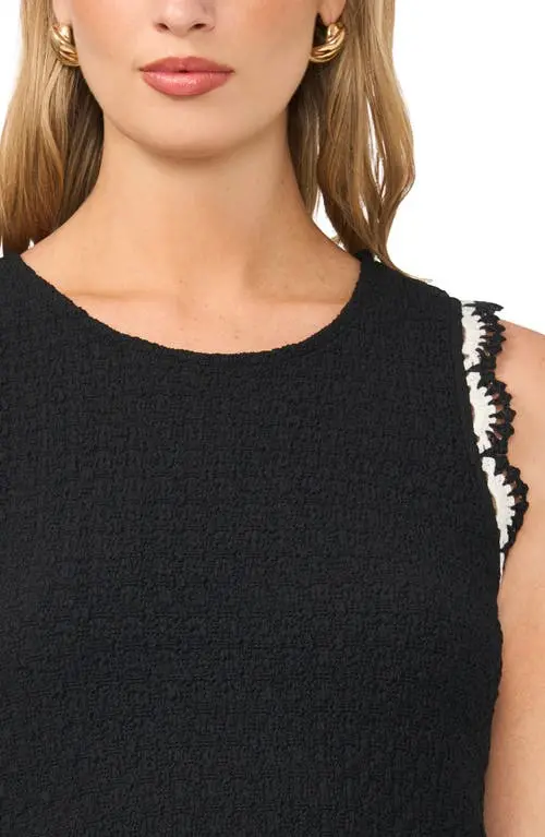 Vince Camuto Sleeveless Scalloped Tweed Top - Rich Black
