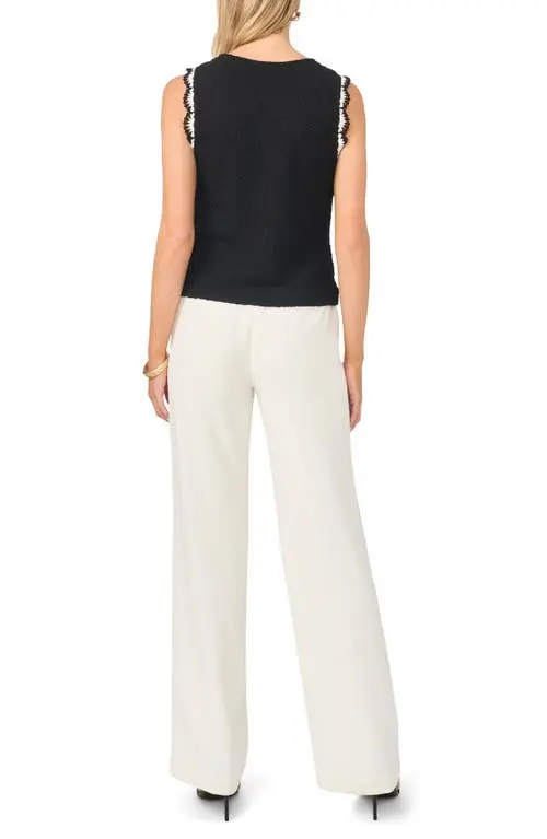 Vince Camuto Sleeveless Scalloped Tweed Top - Rich Black