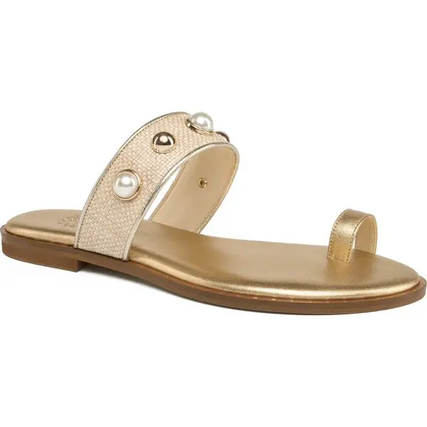 GRACE FOOTWEAR Symi Woven Embellished Slide Sandal - Gold
