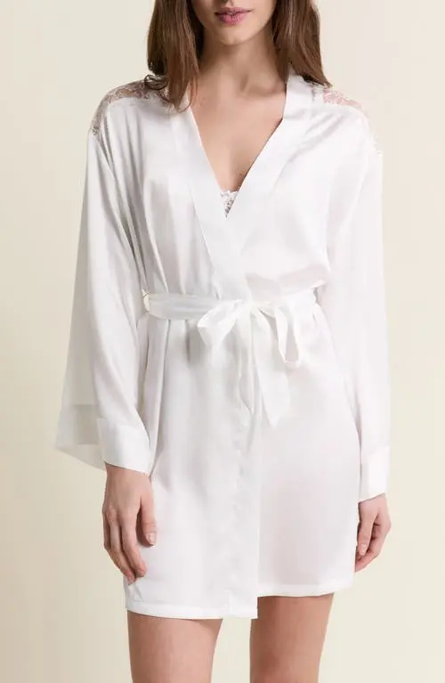 ETAM Mascarade Deshabille Lace Trim Satin Robe - White