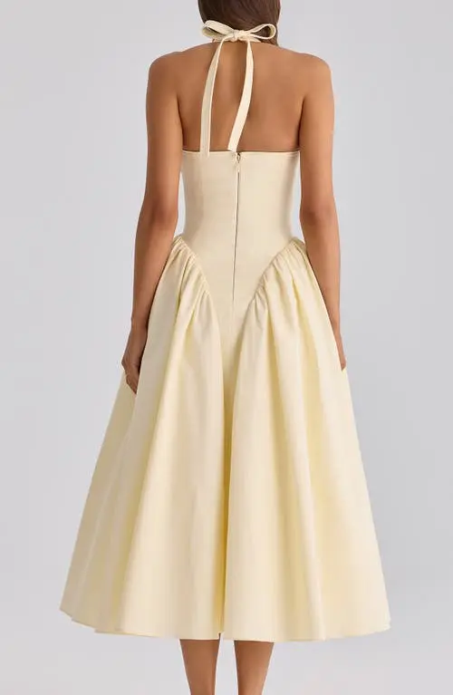House Of Cb Marilyn Halterneck Cotton Blend Midi Dress - Lemon