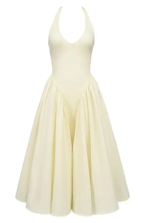 House Of Cb Marilyn Halterneck Cotton Blend Midi Dress - Lemon