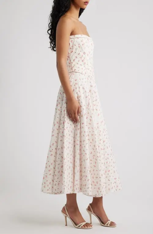 house of cb white dress Gina Floral Strapless Corset Stretch Cotton Maxi - Rose festive moods Color:Camo Brush Rodeo Chic Denim Romper Wedding dress inspired finish