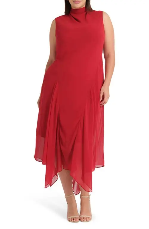 ESTELLE Holly Handkerchief Hem Midi Dress - Cranberry