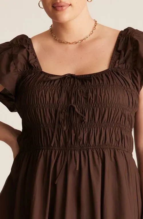 ESTELLE Alana Smocked Cotton Tiered Midi Dress - Truffle