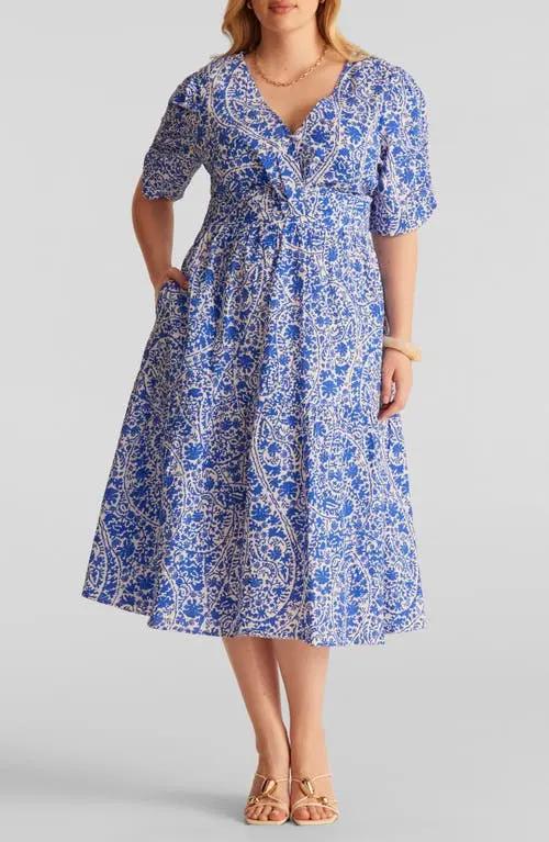 ESTELLE Dreamaya Floral Fit & Flare Midi Dress - Azure